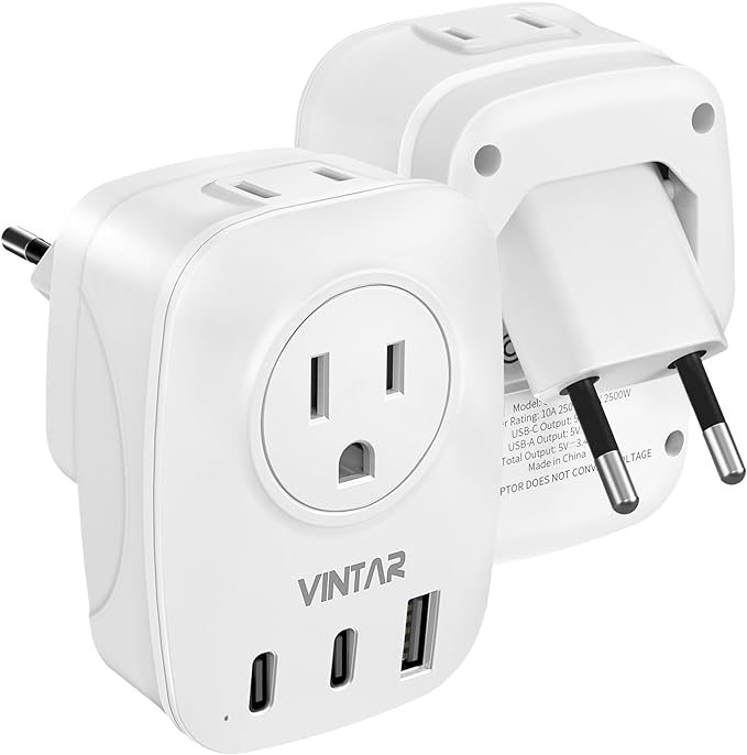 [1-Pack] European Travel Plug Adapter, VINTAR Foldable International P ...