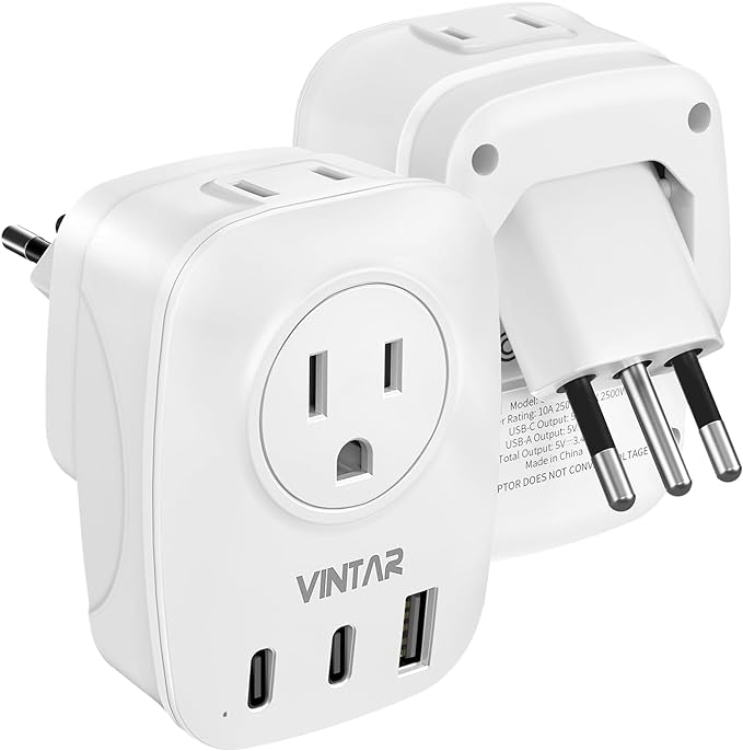 [1-Pack] Italy Travel Plug Adapter, VINTAR Foldable Italy Power Adapte ...