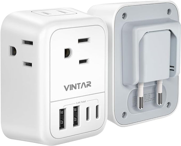 European Travel Plug Adapter, VINTAR Foldable International Travel Ada ...