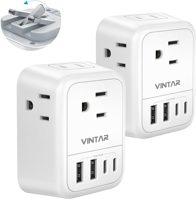 [2-Pack] UK Travel Plug Adapter, VINTAR Foldable Ireland Travel Plug A ...