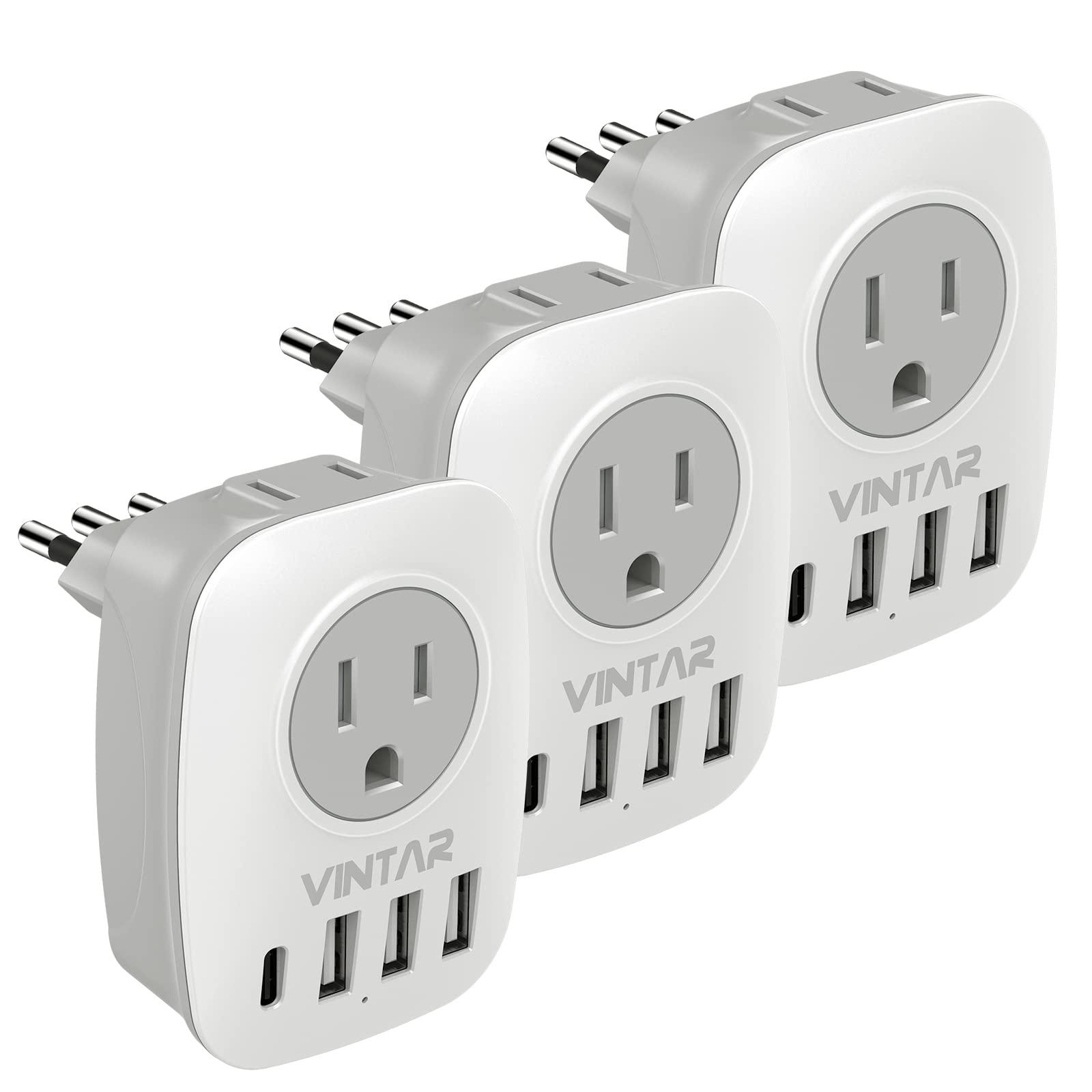 [3-Pack] Italy Travel Power Adapter, VINTAR 3 Prong Grounded Plug with ...