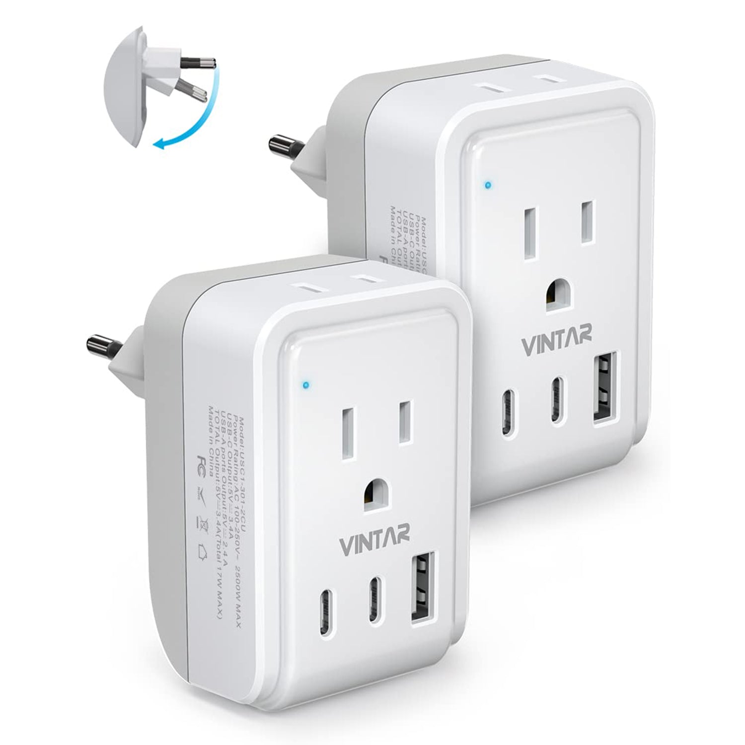 [2-Pack] European Travel Plug Adapter, VINTAR Foldable International ...