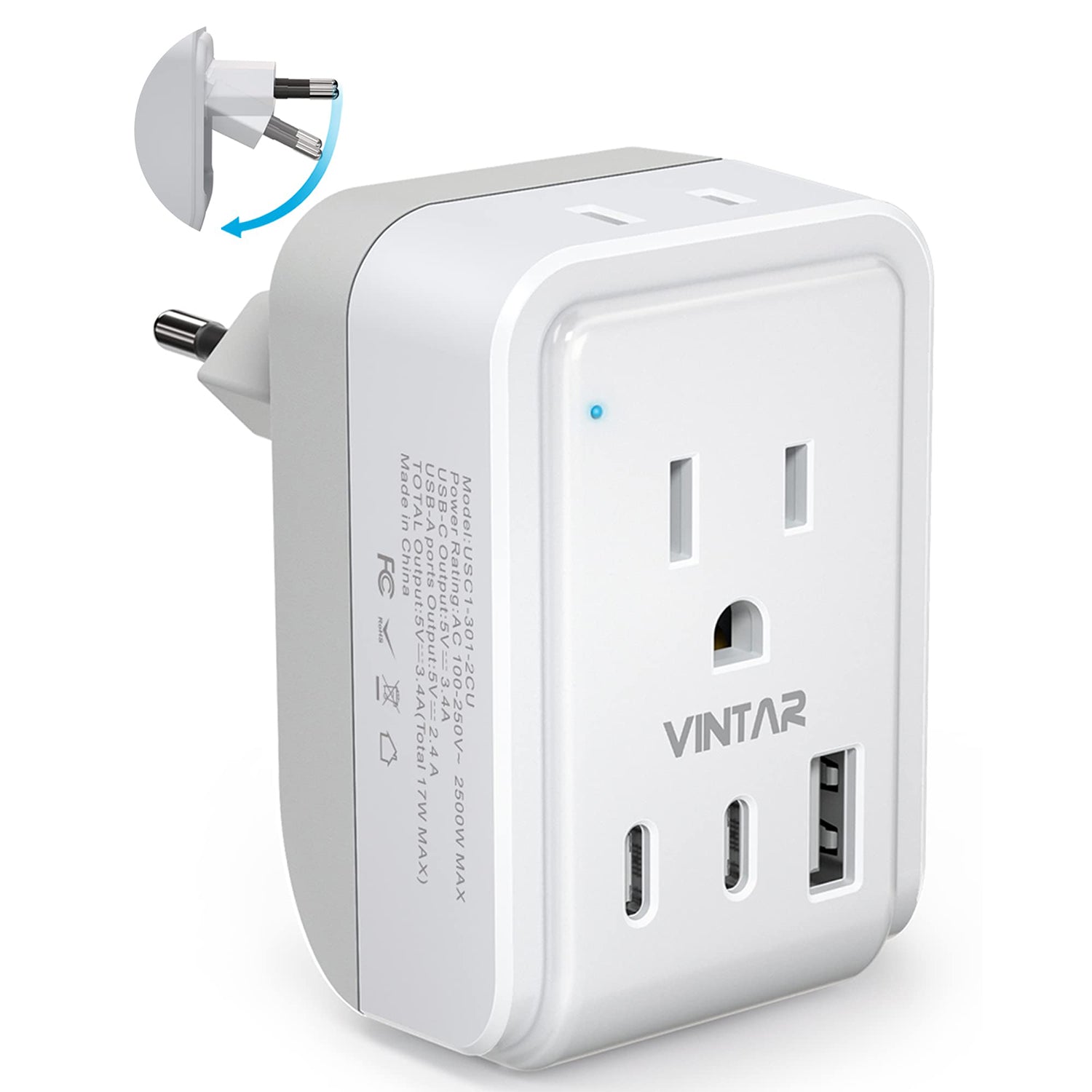 European Travel Plug Adapter, VINTAR Foldable International Power Plug ...